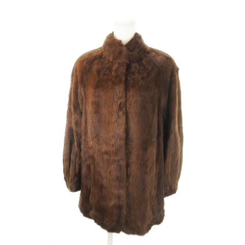 【中古】エンバ EMBA ファーコート ミンクファー 毛皮 スタンドカラー ミドル丈 11 茶 ブラウン ■GY18 レディース