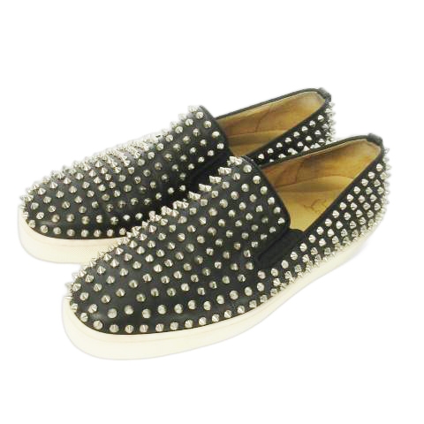【中古】クリスチャンルブタン Christian louboutin ROLLER BOAT シューズ スリッポン レザー 革 スタッズ 44 黒