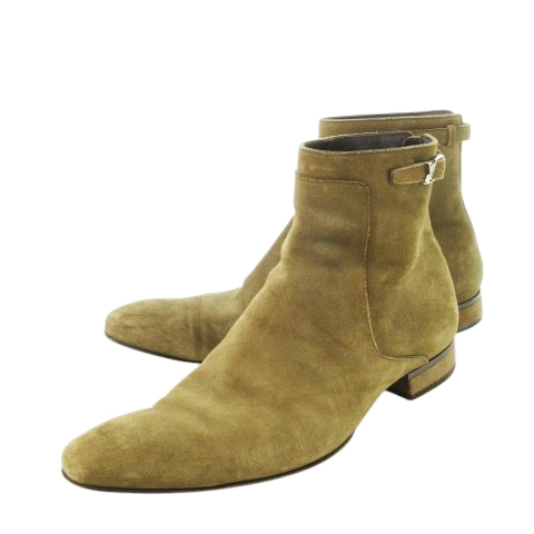 【中古】ルイヴィトン LOUIS VUITTON ショートブーツ スエード レザー 革 ベルト LVロゴ プレート 9.5 茶 カーキ