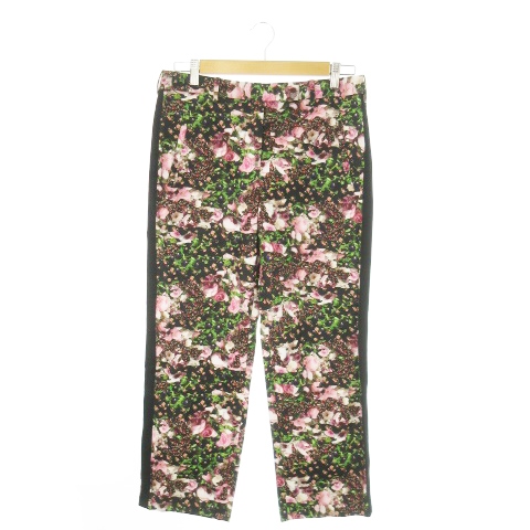 【中古】ジバンシィ GIVENCHY ストレートパンツ サイドライン フォトプリント 花柄 バラ ビオラ 36 S 黒 ブラック