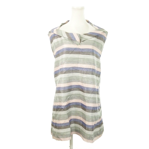 【中古】エンポリオアルマーニ ミニワンピース スラッシュドネック ノースリーブ 切替 ボーダー 40 M マルチカラー