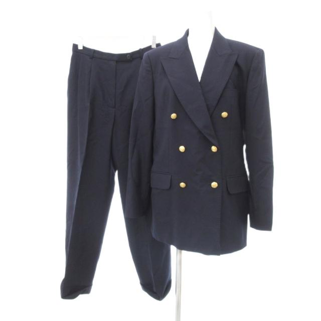 【中古】バーバリー BURBERRY ダブルスーツ セットアップ ブレザー パンツ カシミヤ混 金ボタン 42 紺 ネイビー /UO