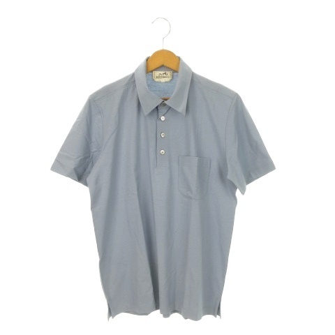 【中古】未使用品 エルメス HERMES ポロシャツ 半袖 コットン オレンジボックス 箱付き M 水色 ブルー /AH3