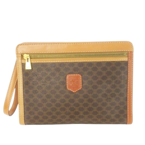 【中古】セリーヌ CELINE セカンドバッグ クラッチバッグ PVC レザー 革 マカダム 茶 ブラウン /CK5 ■GY17 メンズ