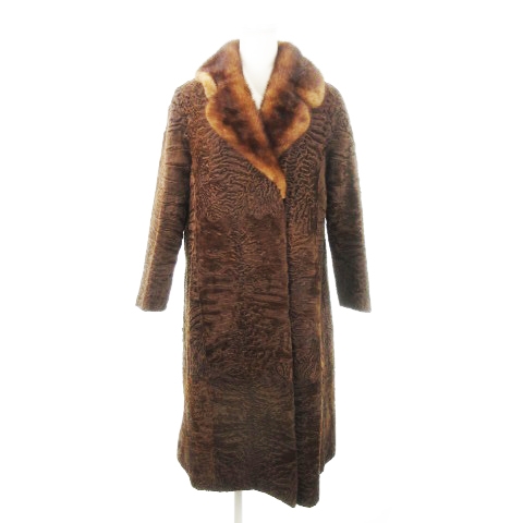 【中古】New Furs ファーコート カラクールラム ミンクファー 毛皮 ロング 茶 ブラウン /MN8 ■GY18 レディース