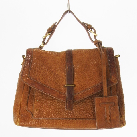 【中古】トリーバーチ TORY BURCH ハンドバッグ 2way ショルダーバッグ レザー 革 シボ革 ミラー付き 茶 ブラウン