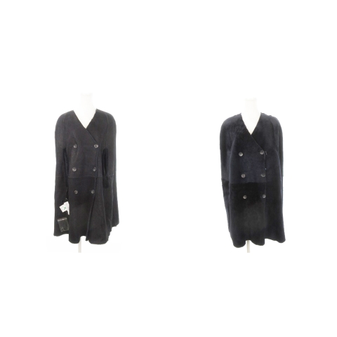【中古】未使用品 シアリング Shearling LES MAREES ケープ コート リバーシブル ムートン ラム 羊革 S 黒 紺