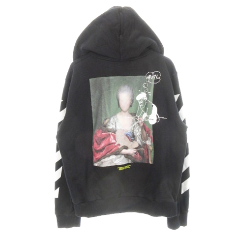 【中古】OFF WHITE MARIANA SLIM ZIPPED HOODIE ジップアップパーカー 長袖 プリント ロゴ 裏起毛 XL 黒