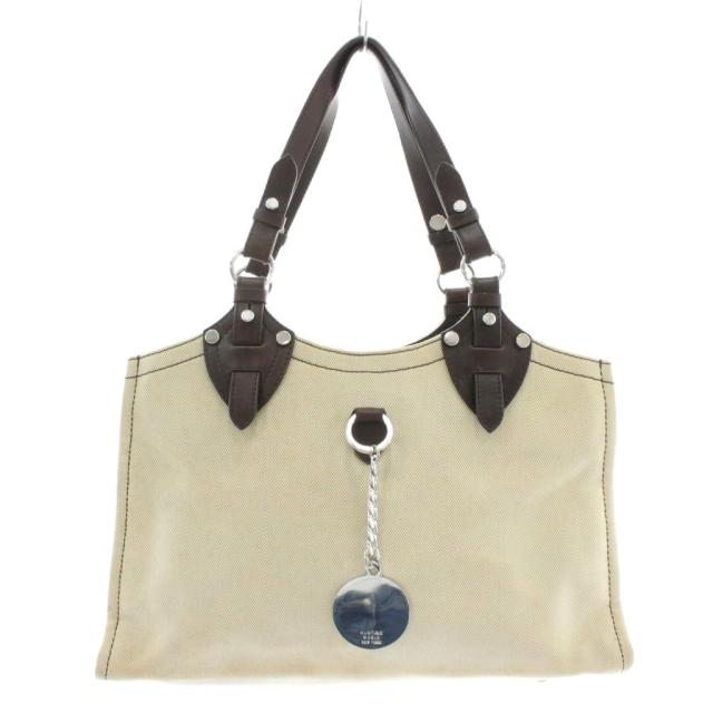 【中古】HUNTING WORLD ハンドバッグ トート キャンバス レザー ロゴチャーム ベージュ 茶色 070604