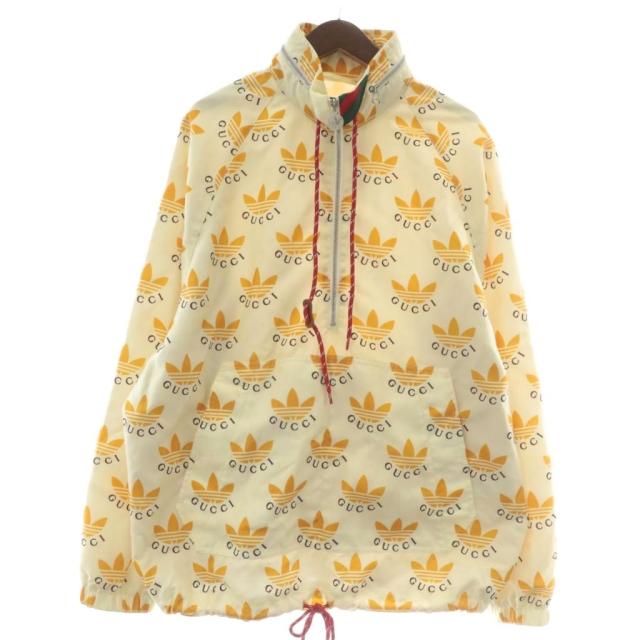 【中古】GUCCI × adidas トレフォイル プリント ジャケット アノラックジャケット 50 L アイボリー 696651 Z8A2I