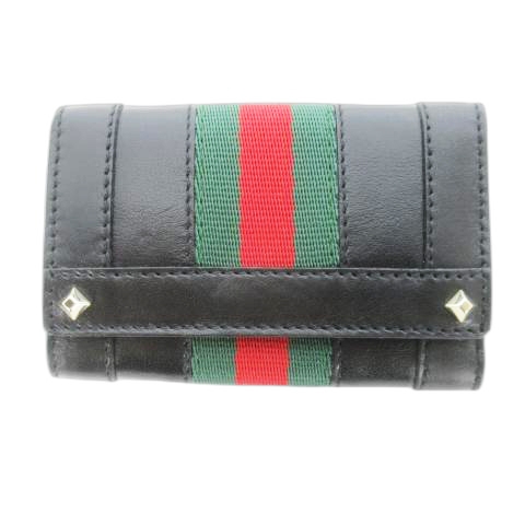 【中古】未使用品 グッチ GUCCI キーケース レザー 革 シェリーライン スタッズ 6連 黒 ブラック /CK26 ■GY18