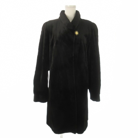 【中古】サガミンク SAGA MINK 銀サガ ファーコート ロング ショールカラー シェアードミンク 金ボタン 毛皮 F 黒
