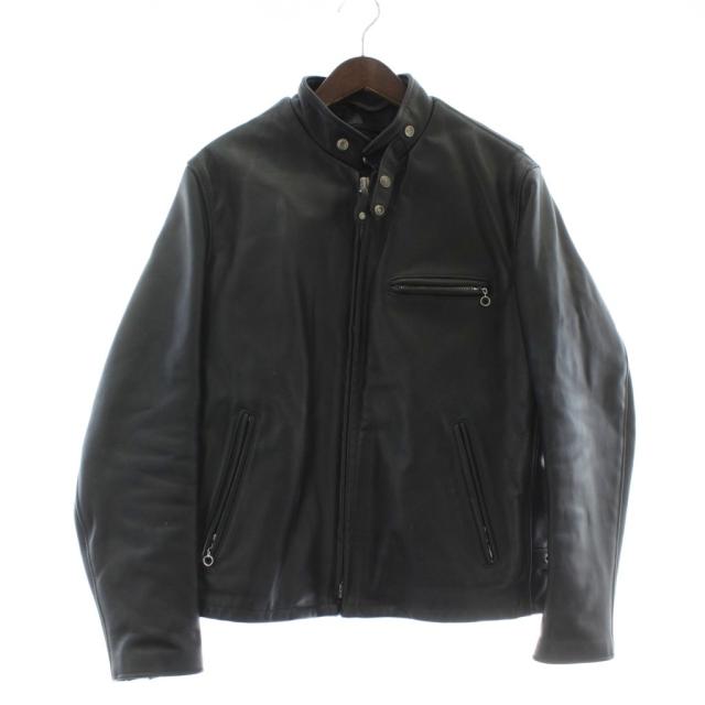 【中古】SCHOTT 1-800-54-ARROW ライダースジャケット 革ジャン 牛革 レザー シングル ボアライナー付き 40 L 黒