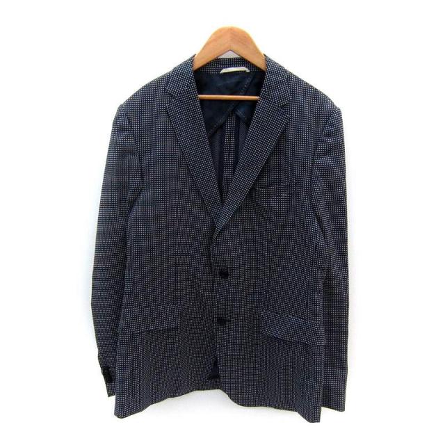 【中古】ヒューゴボス テーラードジャケット ブレザー 総柄 サイドベンツ ウール 50 L ネイビー ■GY18 メンズ