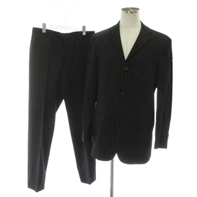 【中古】ヒューゴボス ロロピアーナ ジランダー スーツ セットアップ シングル 3B 総裏地 ウール ストライプ 48 黒