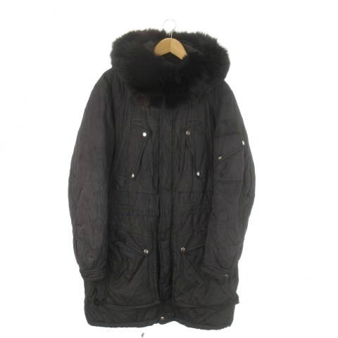 【中古】ゼニア Zegna ミリタリーコート モッズ ジップアップ フーディ ファー 50 M 黒 ブラック /AO8 ■GY18