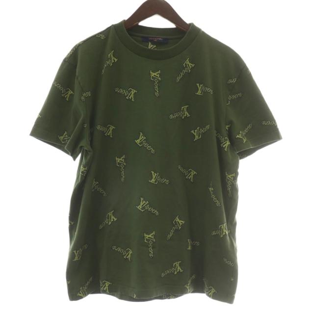 【中古】ルイヴィトン 25SS LV Vers ジャカード コットン Tシャツ カットソー 半袖 クルーネック 刺繍 総柄 L 緑
