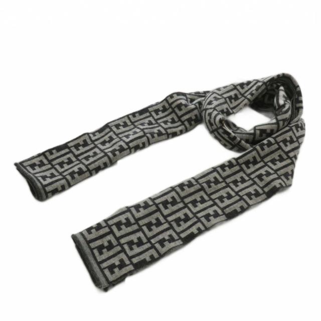 【中古】フェンディ FENDI マフラー ストール ウール ズッカ柄 総柄 50 黒 ブラック グレー /XZ ■OH ■GY18 メンズ
