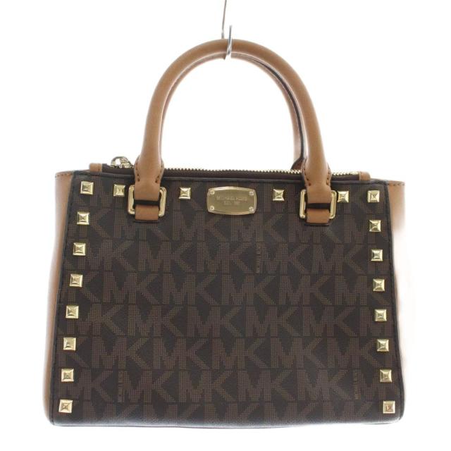【中古】MICHAEL KORS KELLEN ハンドバッグ PVC レザー MKシグネチャー 総柄 スタッズ ロゴ 茶色 35T7GK9S0B