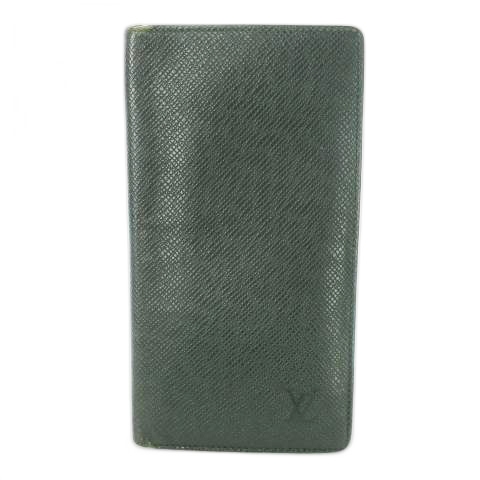 【中古】ルイヴィトン LOUIS VUITTON 長財布 ロングウォレット 小銭入れなし タイガ レザー 革 ロゴ型押し 緑