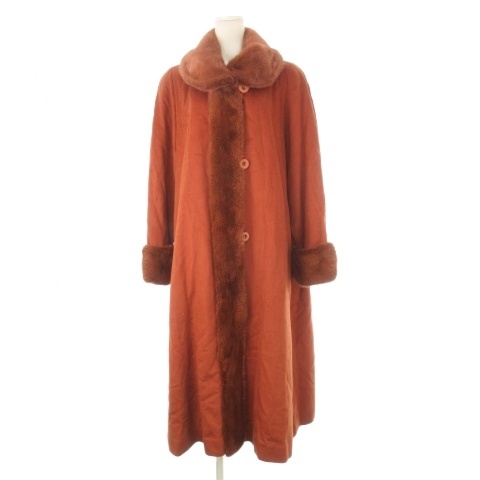 【中古】エンバ EMBA カシミヤロングコート インクファー 毛皮 オレンジブラウン /CK9 ■GY13 レディース