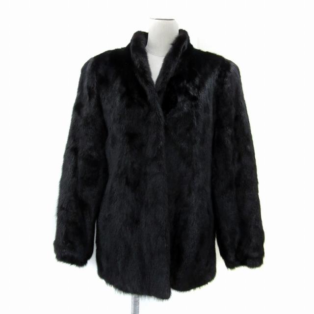 【中古】ブラックミンクファーコート 毛皮コート ハーフ丈 無地 15 黒 ブラック /SY54 ■GY13 レディース