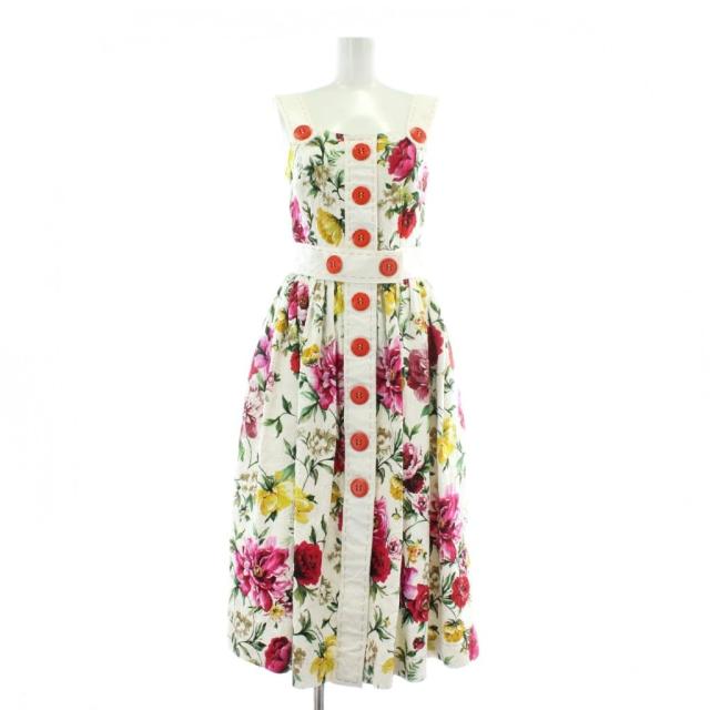 【中古】DOLCE&GABBANA ワンピース ノースリーブ ひざ丈 花柄 フローラル 総柄 ボタン ステッチ 36 S マルチカラー
