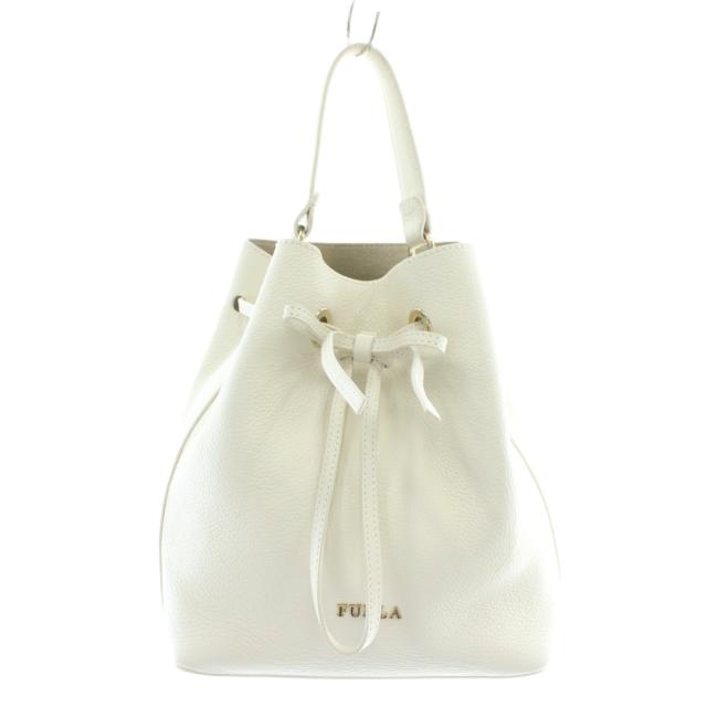 【中古】FURLA コスタンザ ハンドバッグ ショルダー 巾着 2WAY レザー ワンハンドル リボン ロゴ 白 BLE3CSZ