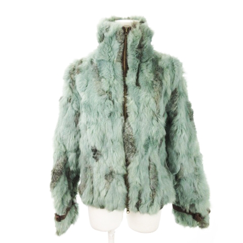 【中古】MAX A ラビットファーブルゾン スタンドカラー ダブルジップ 毛皮 ベルトデザイン スエード 3 L 緑