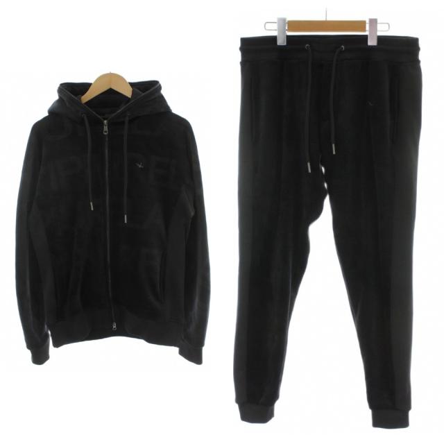 【中古】ウノピュウノウグァーレトレ リラックス セットアップ パーカー スウェット ヘビーベロアジョガーパンツ L 黒