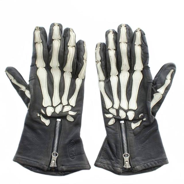 【中古】バンソン VANSON X-RAY 手袋 グローブ レザー 5本指 骨 スケルトン ロゴ M 黒 ブラック 白 ホワイト