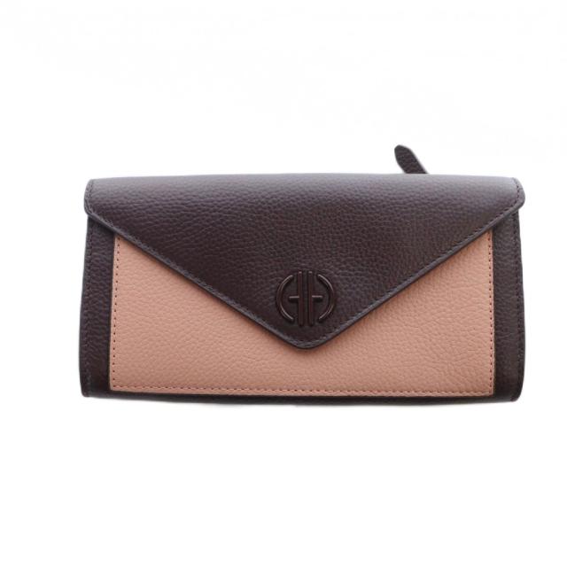 【中古】コールハーン COLE HAAN エンベロープ フラップ ウォレット 長財布 U06371 レザー ロゴ 茶 ブラウン ピンク