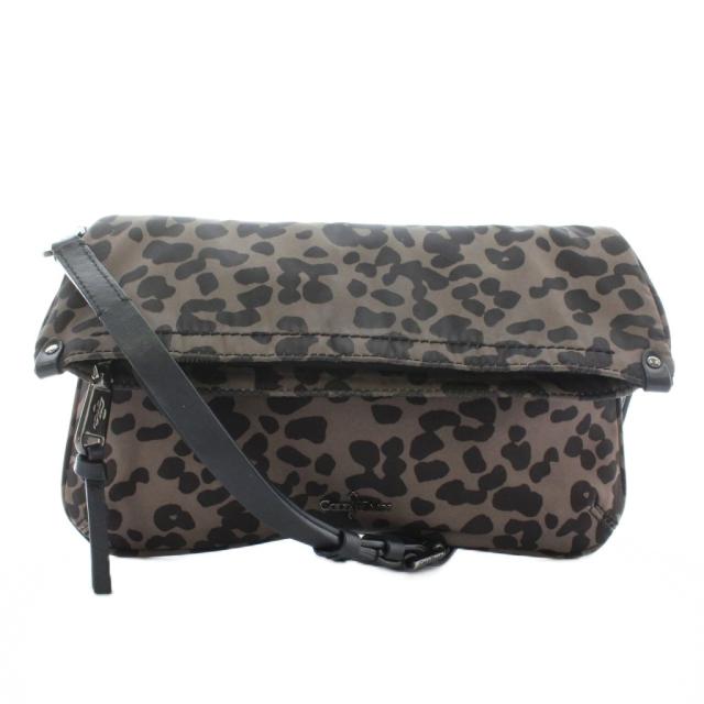 【中古】コールハーン COLE HAAN ショルダーバッグ ナイロン ヒョウ柄 レオパード 総柄 ロゴ シルバー金具 茶色 黒