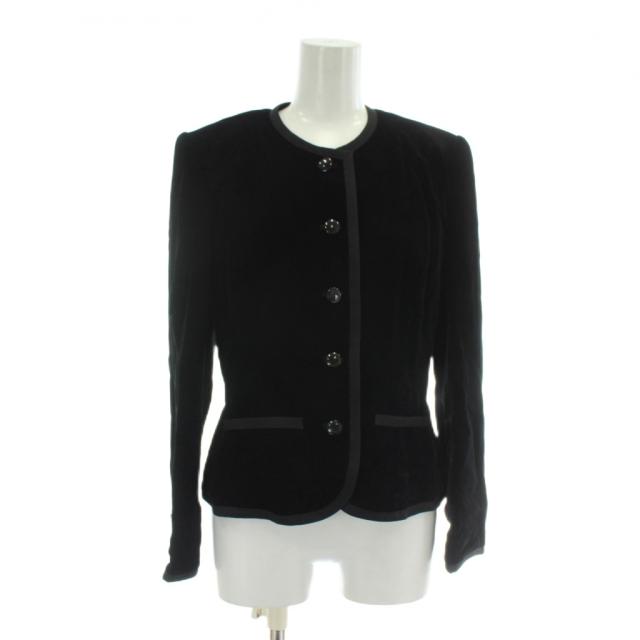 【中古】ジバンシィ GIVENCHY NOUVELLE BOUTIQUE ノーカラージャケット ベロア 総裏地 肩パッド 10 L 黒 ブラック