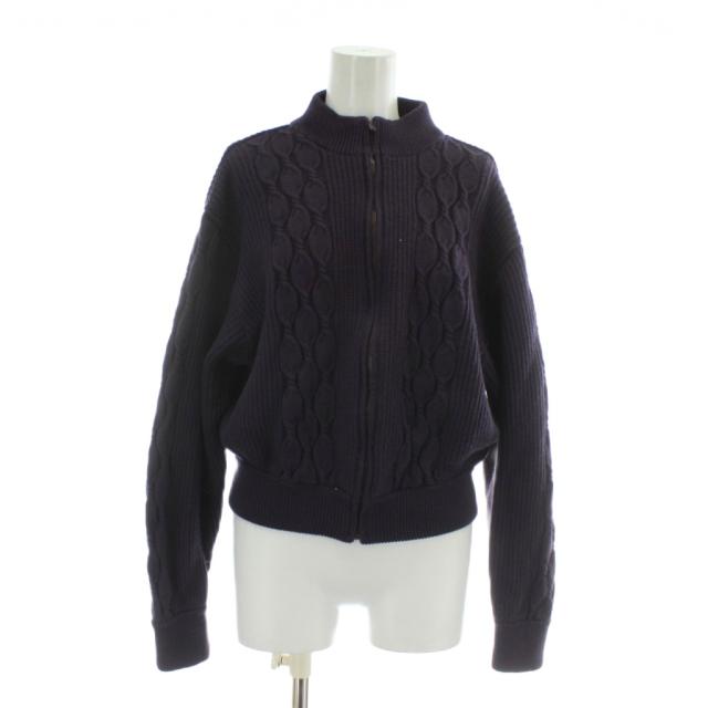 【中古】クリスチャンディオール ヴィンテージ ジップアップ ニット ジャケット ウール ハイネック ケーブル編み M 紫