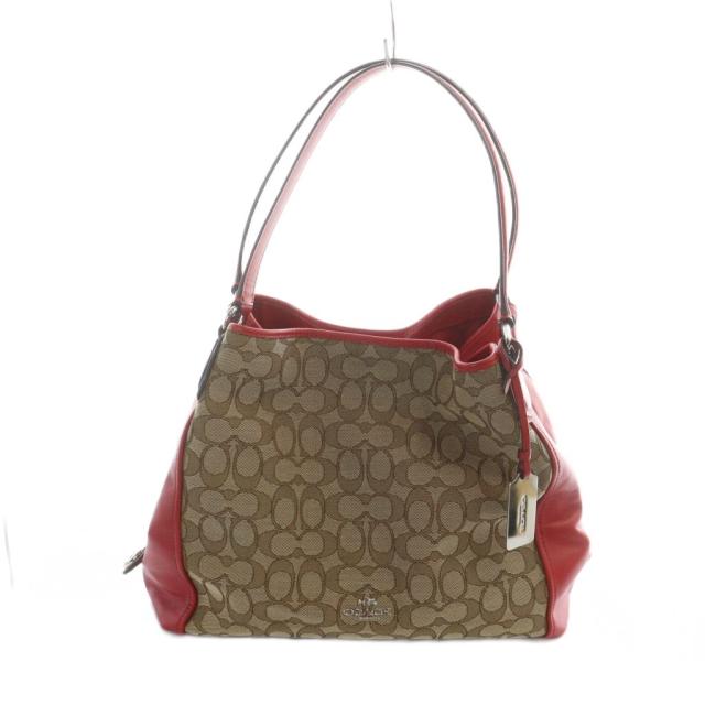 【中古】コーチ COACH 36466 シグネチャー イーディ ハンドバッグ トート ロゴ キャンバス レザー 茶 ブラウン 赤