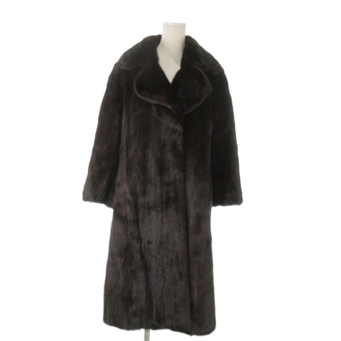 【中古】ノーブランド ファーコート ロング丈 テーラーカラー ミンク 毛皮 茶 ブラウン /AO23 ■GY18 レディース