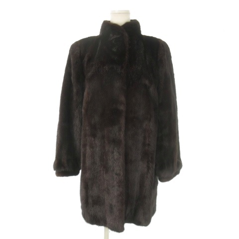 【中古】サガミンク SAGA MINK 銀サガ ファーコート ミンクファー 毛皮 ミドル丈 スタンドカラー 11 焦げ茶