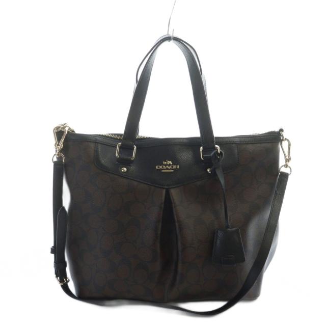【中古】コーチ COACH トートバッグ ショルダー 2WAY F34614 ハンド PVC レザー シグネチャー 茶 ブラウン ■GY18
