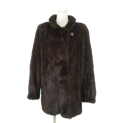 【中古】マルヴォワジー Malvoisie ファーコート ミンク 毛皮 ミドル丈 13 茶 ブラウン 大きいサイズ /MN18 ■GY18