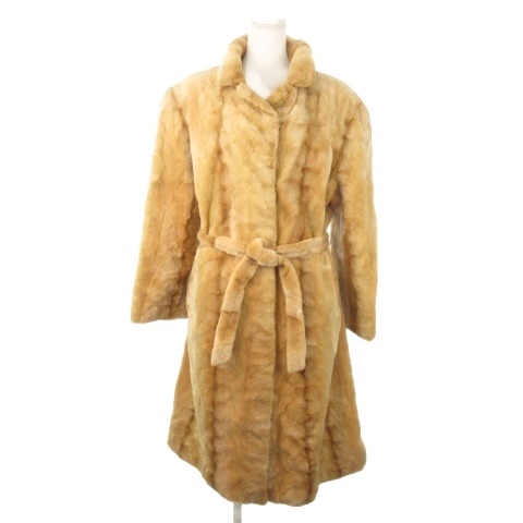 【中古】WISTERIA ファーコート ミンク 毛皮 ロング丈 40 L 茶 ライトブラウン ライン /MN21 ■GY18 レディース