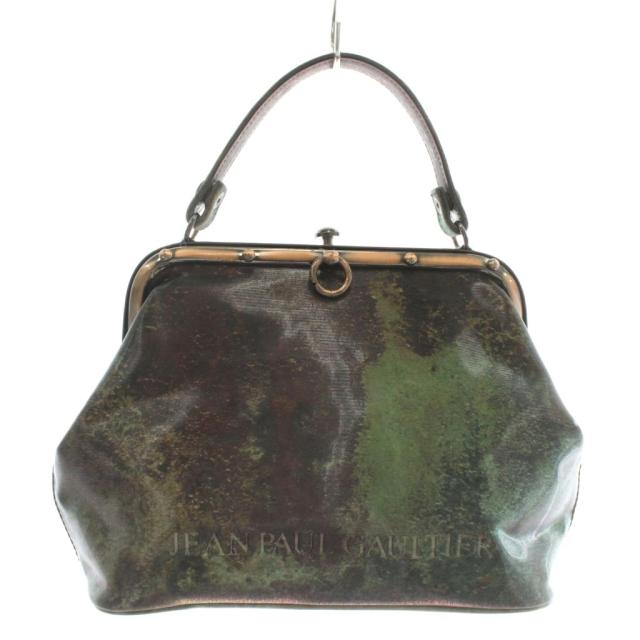 【中古】Jean Paul GAULTIER Vサイバー ハンドバッグ ショルダー 2WAY PVC レザー 玉虫柄 ロゴ 型押し 緑 茶色
