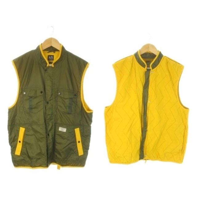 【中古】アルマーニエクスチェンジ A/X ARMANI EXCHANGE リバーシブル ベスト ナイロン ジップアップ 配色 L 緑 黄