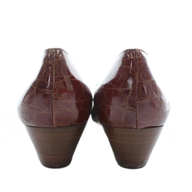 【中古】Salvatore Ferragamo ヴァラリボン パンプス エナメル クロコ型押し ローヒール 7.5 24.5cm 茶色