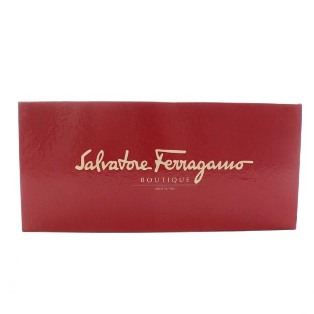 【中古】Salvatore Ferragamo ヴァラリボン パンプス エナメル クロコ型押し ローヒール 7.5 24.5cm 茶色