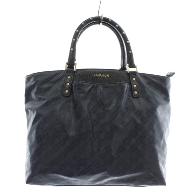 【中古】ゲラルディーニ GHERARDINI ソフティ ハンドバッグ ショルダー 2WAY スタッズ 総柄 ロゴ 紺 ネイビー