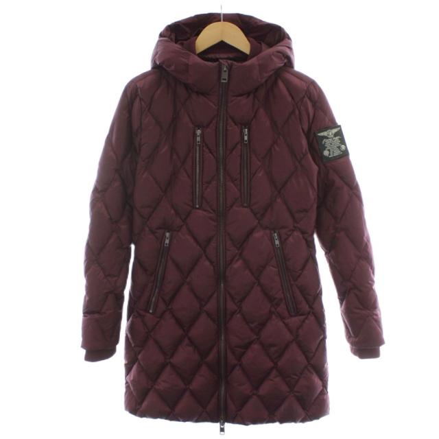 【中古】ディーゼル DIESEL キルティングダウンコート ジャケット ミドル ハーフ ロゴワッペン ワインレッド