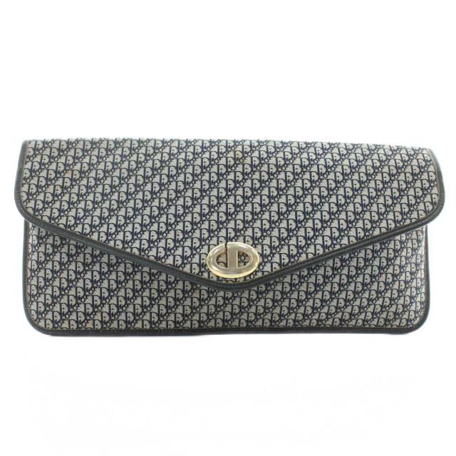 【中古】クリスチャンディオール ヴィンテージ トロッター クラッチバッグ キャンバス レザー 総柄 CDゴールド金具 紺