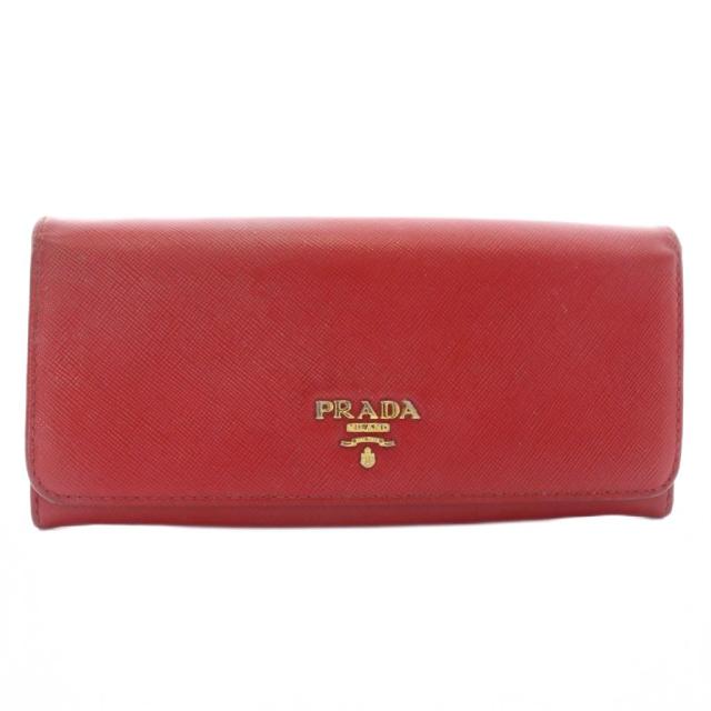 【中古】プラダ PRADA 長財布 二つ折り サフィアーノレザー ロゴ ゴールド金具 赤 レッド /XZ ■OH ■GY11 レディース