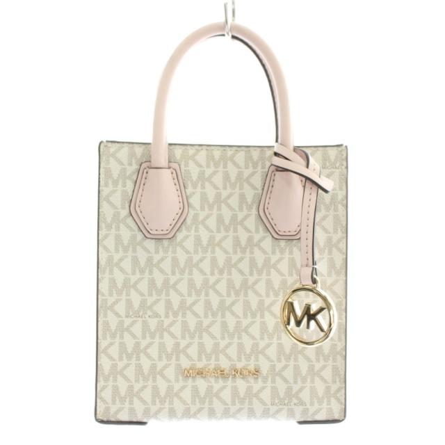 【中古】MICHAEL KORS ハンドバッグ ショルダー 2WAY レザー MKシグネチャー 総柄 ロゴ 白 ピンク 35T1GM9C0I